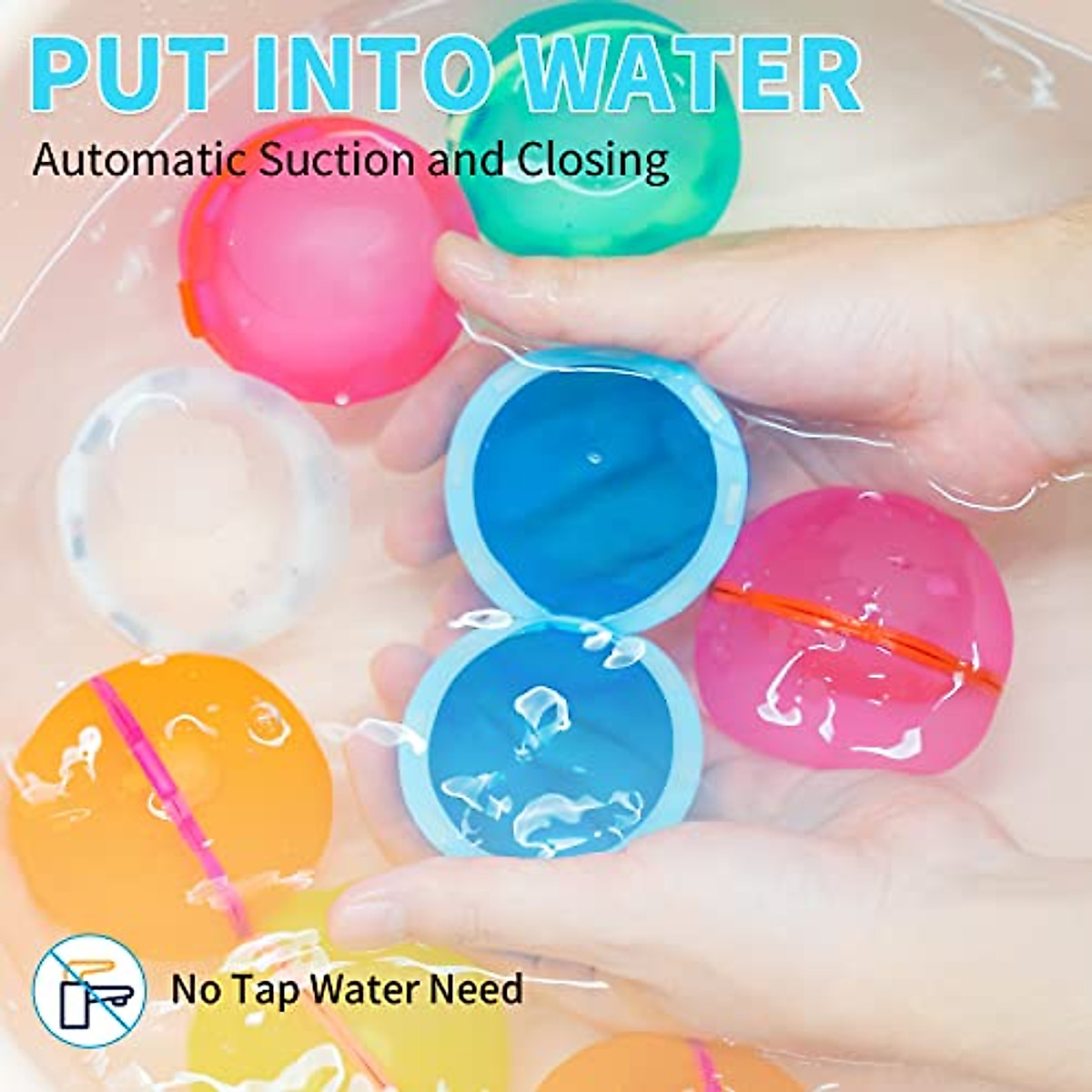 WHDPETS Reusable Water Balloons for Kids Water Bombs Splash Balls for Pool, Refillable Quick Fill Self Sealing for Water Fight Game, Water Park, Summer Party, 6 PCS