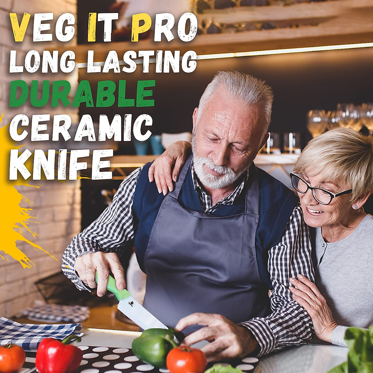 VegItPro 8" Ceramic Knife + Vegetable Cutting Knives + Ceramic Paring Knife + Sharp Knife + Vegetable Knife + Lettuce Knife + Blade Covers Included