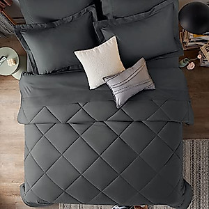 CozyLux Twin XL Size Comforter Set 5 Pieces Dark Grey Twin Extra Long Bed in a Bag for College Dorm All Season Bedding Sets with Comforter, Pillow Shams, Flat Sheet, Fitted Sheet and Pillowcases