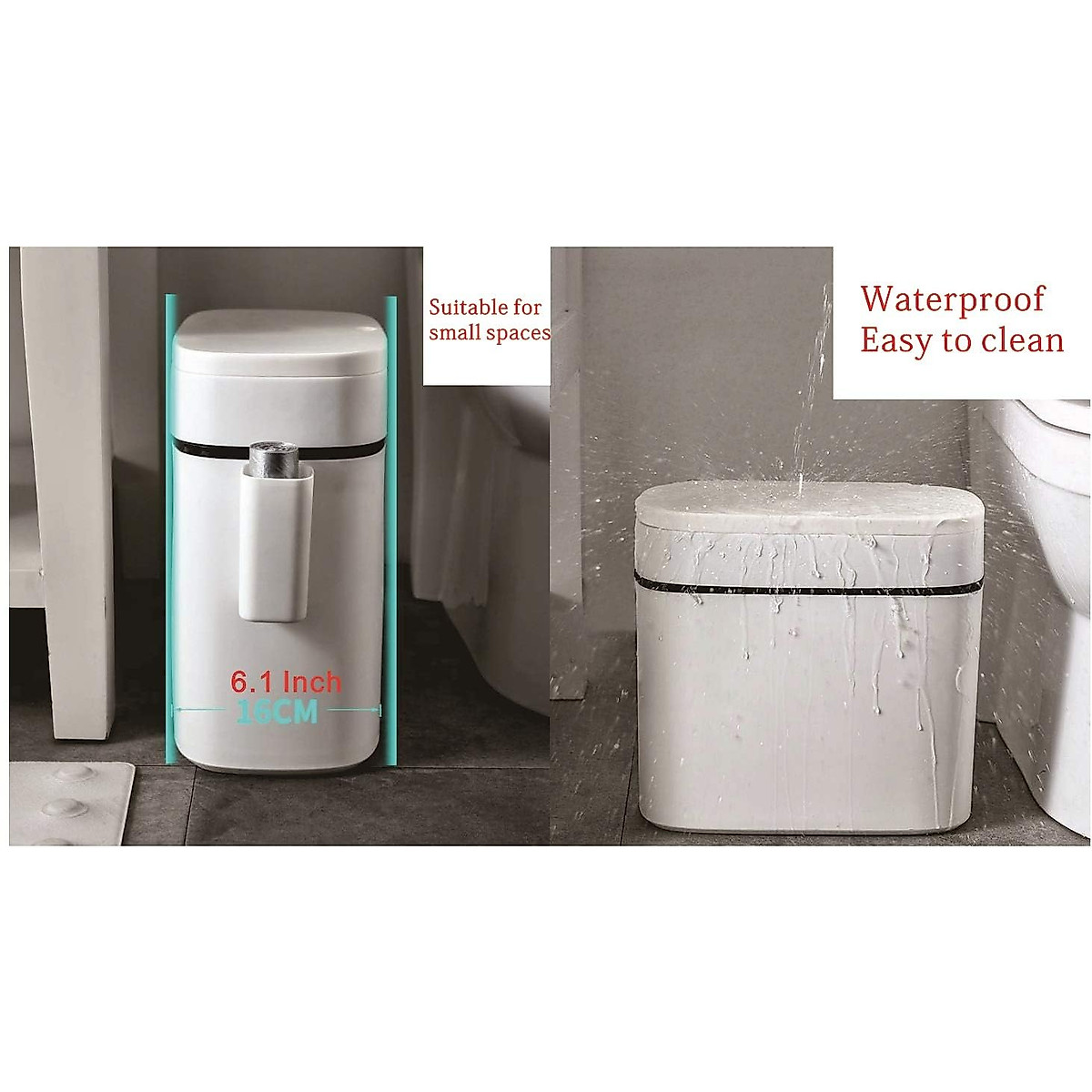 KLGO 12 Liter Slim Plastic Trash Can with Lid,2.6 Gallon Double Barrel Waste Basket,Rectangular Press Garbage Container Bin for Bathroom,Bedroom,Kitchen and Office,White (12 Liter)