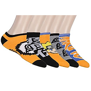 Bioworld Naruto Ninja Anime Adventures 5 Pair Mix and Match No Show Ankle Socks