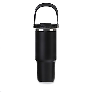 Insulated Straw Mug, 30 oz Anti-Leak Tumbler with 3-Way Lid: Sip, Straw, or Pour - Stainless Steel Travel Coffee Mug Fit Cupholder with Easy-to-carry Handle (Black)