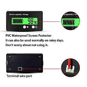 Battery Capacity Voltage Meter with Alarm, Waterproof LCD Display and Backlight Digital Testers, 24V 12V 36V 48V Lead-Acid Lithium ion Battery Gauge, Fit for Car Golf Cart RV Marine (Green)