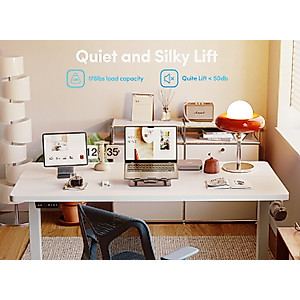 BANTI 63'' Standing Desk, Electric Stand up Height Adjustable Home Office Table, Sit Stand Desk with Splice Board, White