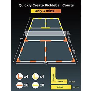 DEERFAMY 24 Pcs Pickleball Court Markers Kit, Temporary Pickleball Lines Throw Down Markers for Outdoor Indoor Tennis Badminton, Orange and Yellow