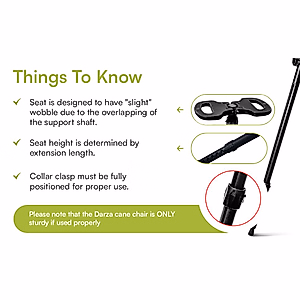 Darza Adjustable Cane with Seat, Walking Stick with Seat, Cane Stool, Lightweight Aluminum and Ergonomic Design, Includes Removable Cushion and Carry Bag with Pocket Storage
