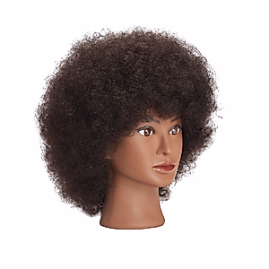 Traininghead 10'' Afro Mannequin Head With 100% Human Hair Training Head Manikin Cosmetology Doll Head For Hairdresser With Clamp Stand (10 inches)