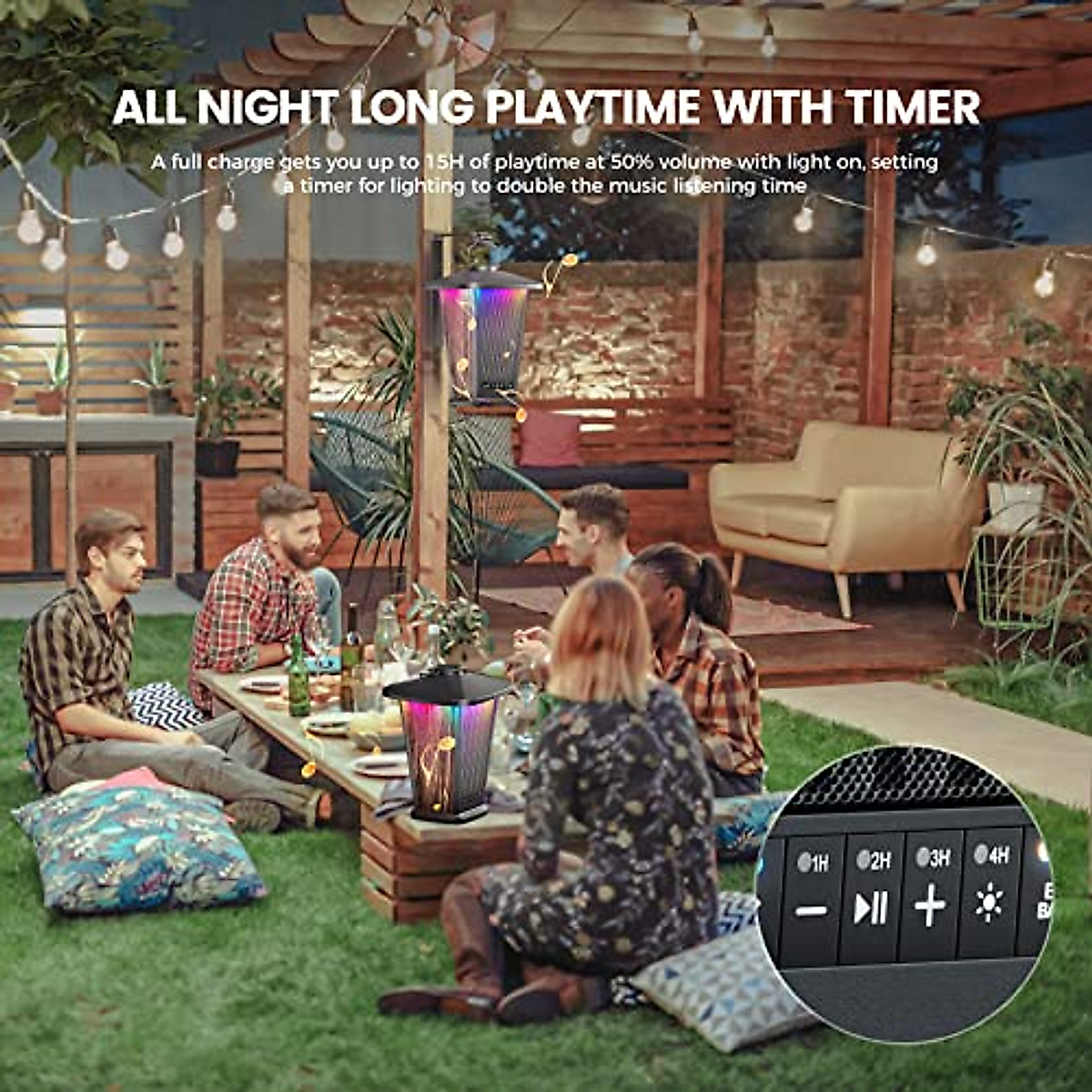 80W Outdoor Bluetooth Speaker Waterproof, True Wireless Stereo Sound with Punchy Bass, Multi-Connect up to 100 Speakers, 4 Adjustable Modes Beat-Driven Lights, Party/Patio/Pool Side/Beach, 2 Pack