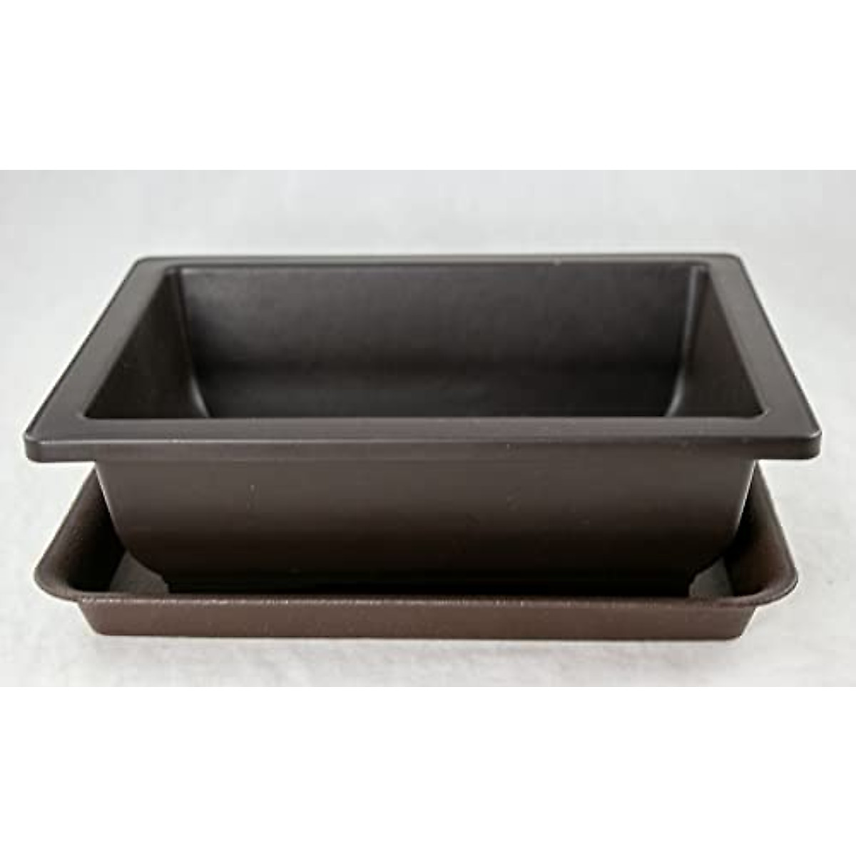 Calibonsai 4 Sets Rectangular Plastic Bonsai Training Pot, Cactus & Succulent Planter + Tray 10''x 7.5''x 3'' - Dark Brown