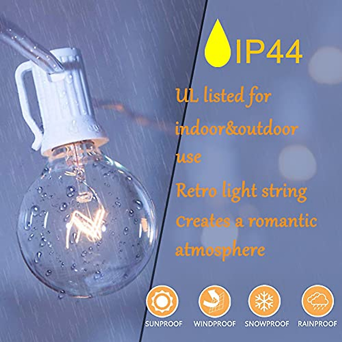 Pallerina 25FT G40 Outdoor String Lights with 27 Globe Clear Bulbs(2 Spare) Patio String Lights Outdoor Waterproof for Party Wedding Garden Commercial Decoration, 5 Watt Bulbs E12 Base- White Wire