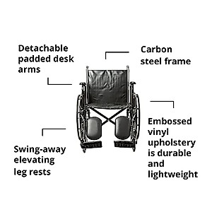 McKesson Wheelchair, Elevating Swing Away Foot Leg Rest, Desk Length Arms, 20 in Seat, 300 lbs Weight Capacity, 1 Count