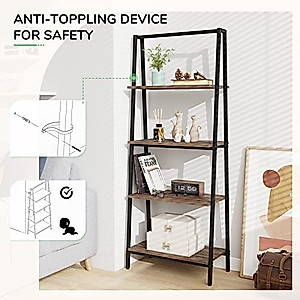 Novilla Bookshelf, 4-Tier Freestanding Storage Bookcase, Industrial Style Display Ladder Shelf for Living Room, Home Office, Bedroom, Kitchen, Walnut