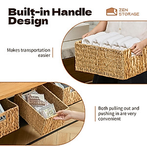 Wicker Storage Basket with Built-in Handle, Water Hyacinth Storage Basket for Shelf/Cabinet, Square Wicker Basket for Towel/Book/Magazine/Toy/Blanket/DVD, Set of 2, Large and Small