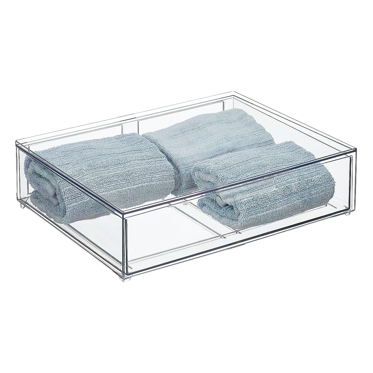 mDesign Wide Plastic Stackable Bathroom Storage Organizer Bin with Pull Out Drawer for Cabinet, Vanity, Shelf, Cupboard, Cabinet, Countertop, or Closet Organization - Lumiere Collection - Clear