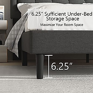 UNIZONE Queen Upholstered Bed Frame with Headboard, Tufted Platform Bed with Button Headboard, Wood Slats Support, Mattress Foundation, No Box Spring Needed, Easy Assembly, Modern, Linen, Dark Gray