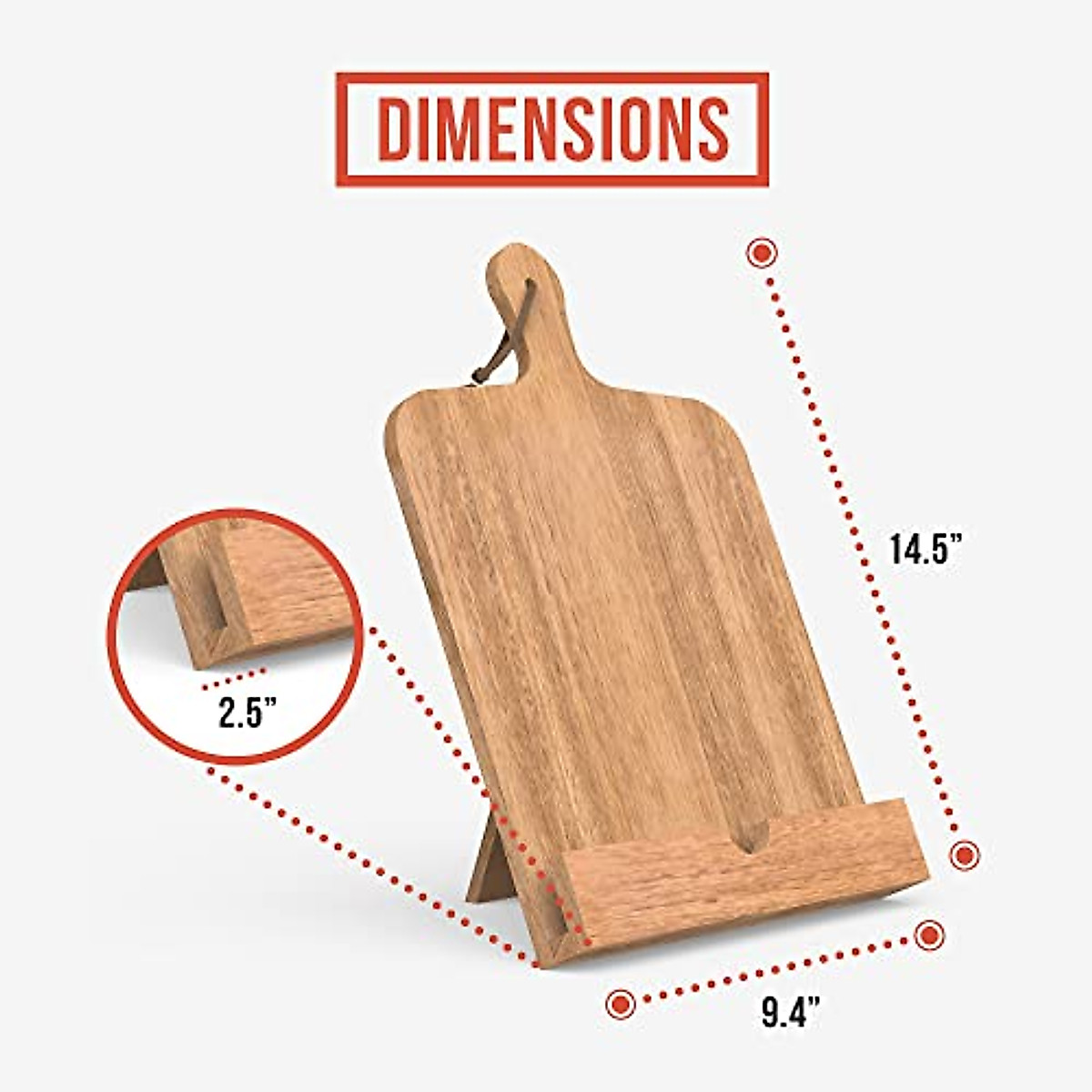 Chef Pomodoro Classic Cookbook Recipe Stand, 100% Natural Wood | Fits iPad Tablets and Cookbooks, Wooden Kickstand (Acacia Wood)