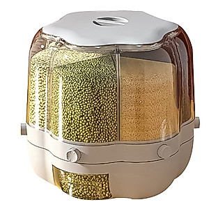 MIGHTYDUTY 6 Grid Rotating Food Dispenser Cereal Containers Storage Dispenser 360° Rotatable 15 lb Grain Storage Household Kitchen Storage Container for Rice, Beans, Grains Plum Type White