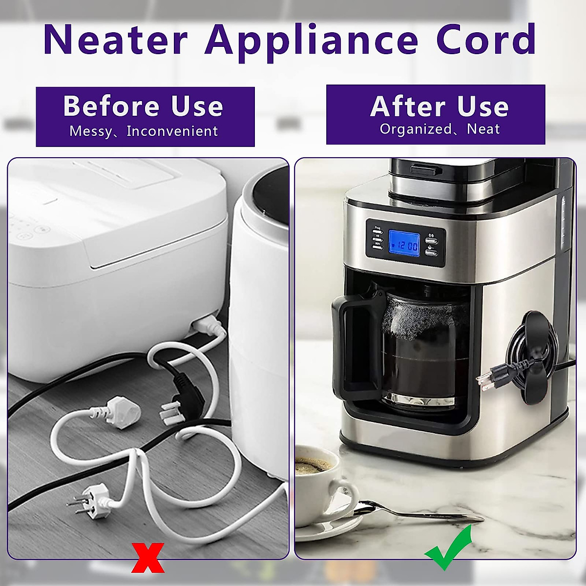 Cord Organizer for Kitchen Appliances, 10 Pack Upgrade Cord Winder Wrappers Stick On, Small Wire Keeper, Appliance Power Cable Holder for Mixer, Pressure Cooker, Coffee Maker and Air Fryer