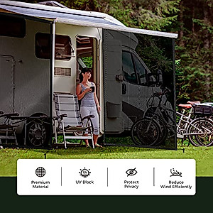 WELKIN RV Awning Sun Shade Screen, (7' x 9'), Black Mesh Screen Sunshade, UV Sun Blocker Canopy Complete Kits for Motorhome Camping Trailer