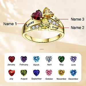 BAUMA Mothers Ring Personalized Sterling Silver Mothers Rings Family Ring with 3 Simulated Birthstones for Grandmother Mother Meaningful Anniversary Rings (Gold, 7)