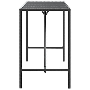 vidaXL Modern Bar Table with Black Glass Top, PE (Poly Rattan) Material, Weather-Resistant, Outdoor Garden Patio Furniture with Sturdy Steel Frame, Dimensions: 70.9"x27.6"x43.3"