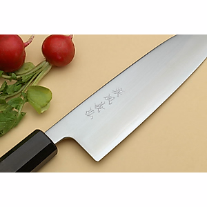Yoshihiro White Steel #1 Stainless Clad Japanese Santoku Multipurpose Chef Knife with Rosewood Handle (6.5"(165mm) & Saya Cover)
