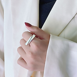 Asymmetric Triangle Eternity Open Rings Personalized Adjustable Statement Promise Engagement Wedding Finger Knuckle Rings Minimalist Expandable Band Rings for Women Men Bff Birthday (Silver, 6)