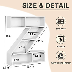 Beskadi White Wooden Letter Z Shelf - Floating Kids Bookshelf Wall Mounted, Z Letter Floating Shelves for Kids Room, Rectangle Bookcase for Wall Storage, Modern Display Shelves for Living Room,Bedroom