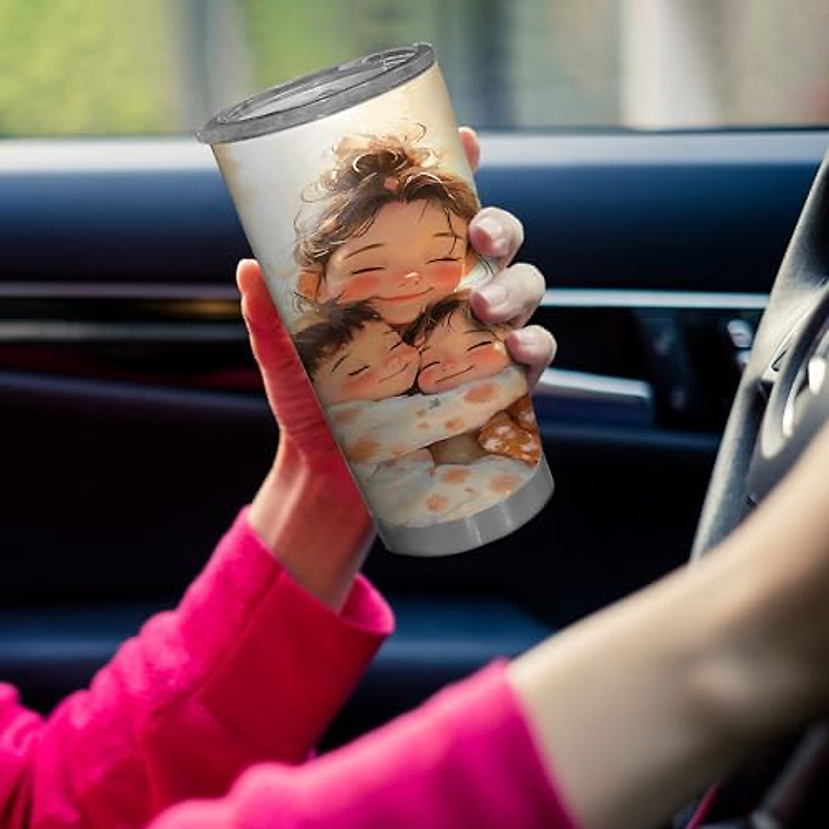 FOCIUZTA 20oz Watercolor Family Love Design Tumbler with lid, Travel Coffee Cup, Ideal for Easter, Mother Day, and birthday gifts