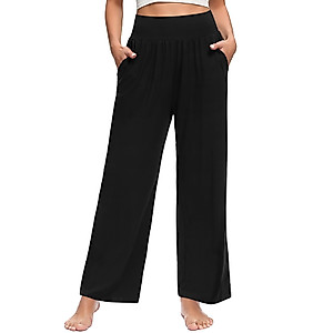 OLIKEME Womens Yoga Pants with Pockets High Waisted Casual Loose Wide Leg Lounge Quick Dry Sweatpants Plus Size (Black-XXL)
