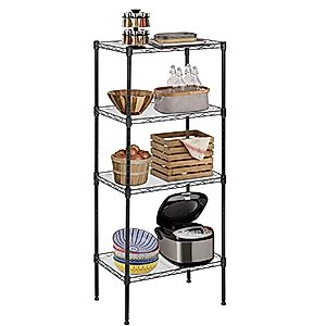 FDW 18L x 12W x 44H Wire Shelves Metal Shelf with 4 PP Sheets Storage Shelves 4 Tier Layer Storage Shelves for Laundry Bathroom Kitchen Garage,Black
