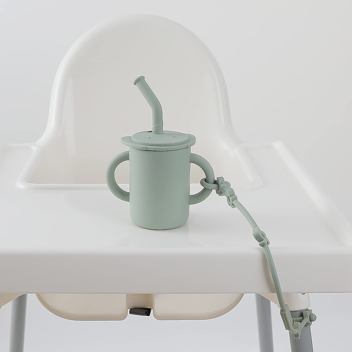 TOPGOMES Toddler Straw Cup with 2 Handlers, Food Grade Silicone Training Cup for Baby, Unbreakable, Come with Straw Brush, BPA Free, 5 oz (Sage)