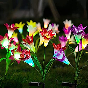 GIGALUMI Mother's Day Gifts, Solar Outdoor Flower Lights, 4 Pack Waterproof Solar Garden Light, Color-Changing Outdoor Light, Solar Lily Flower, Unique Gifts for Dear Mother from Daughter, Son