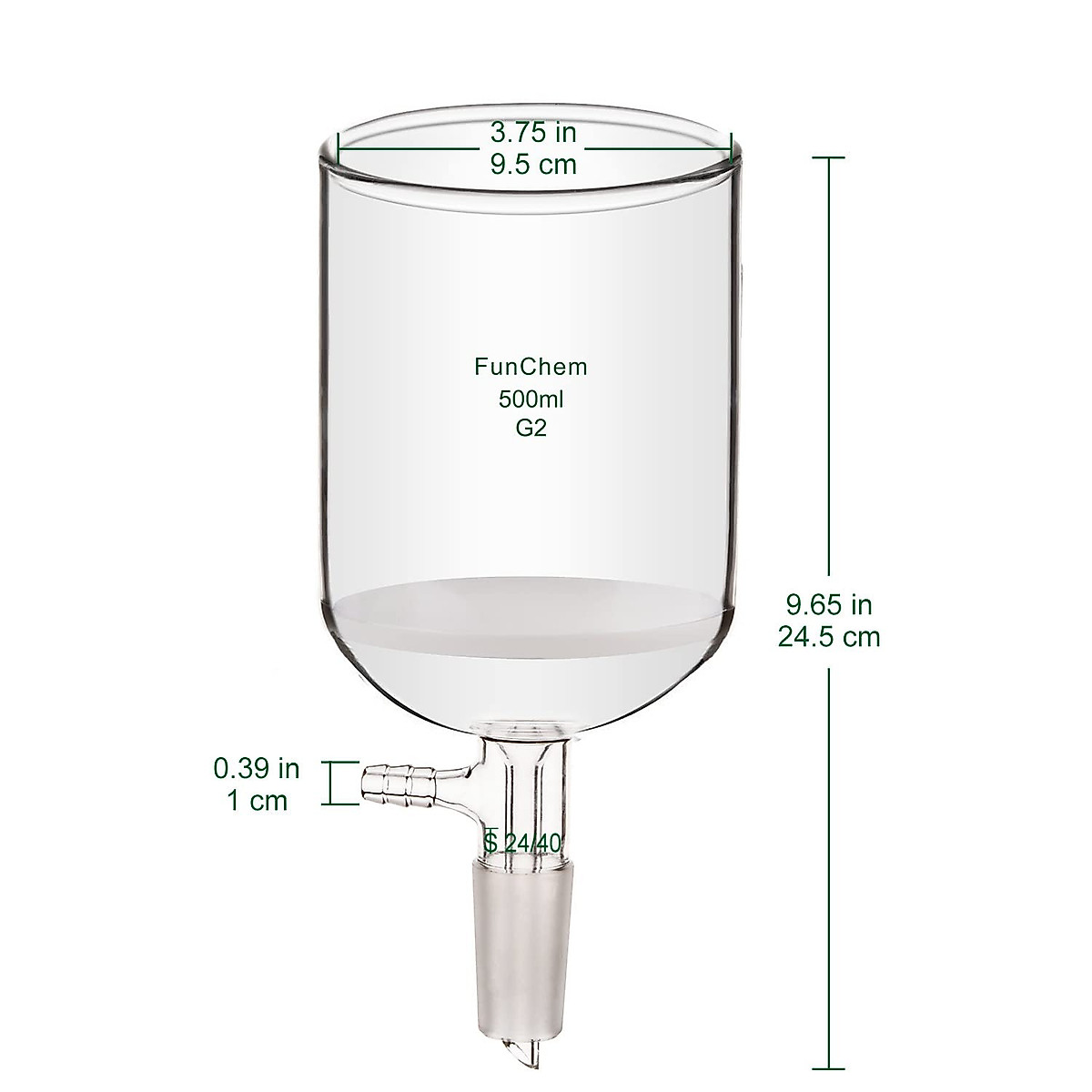 FunChem Buchner Filtering Funnel with Medium Frit (G2), I.D. 94 mm, 100mm Depth, with 24/40 Standard Taper Inner Joint and Vacuum Serrated Tubulation, 500 mL