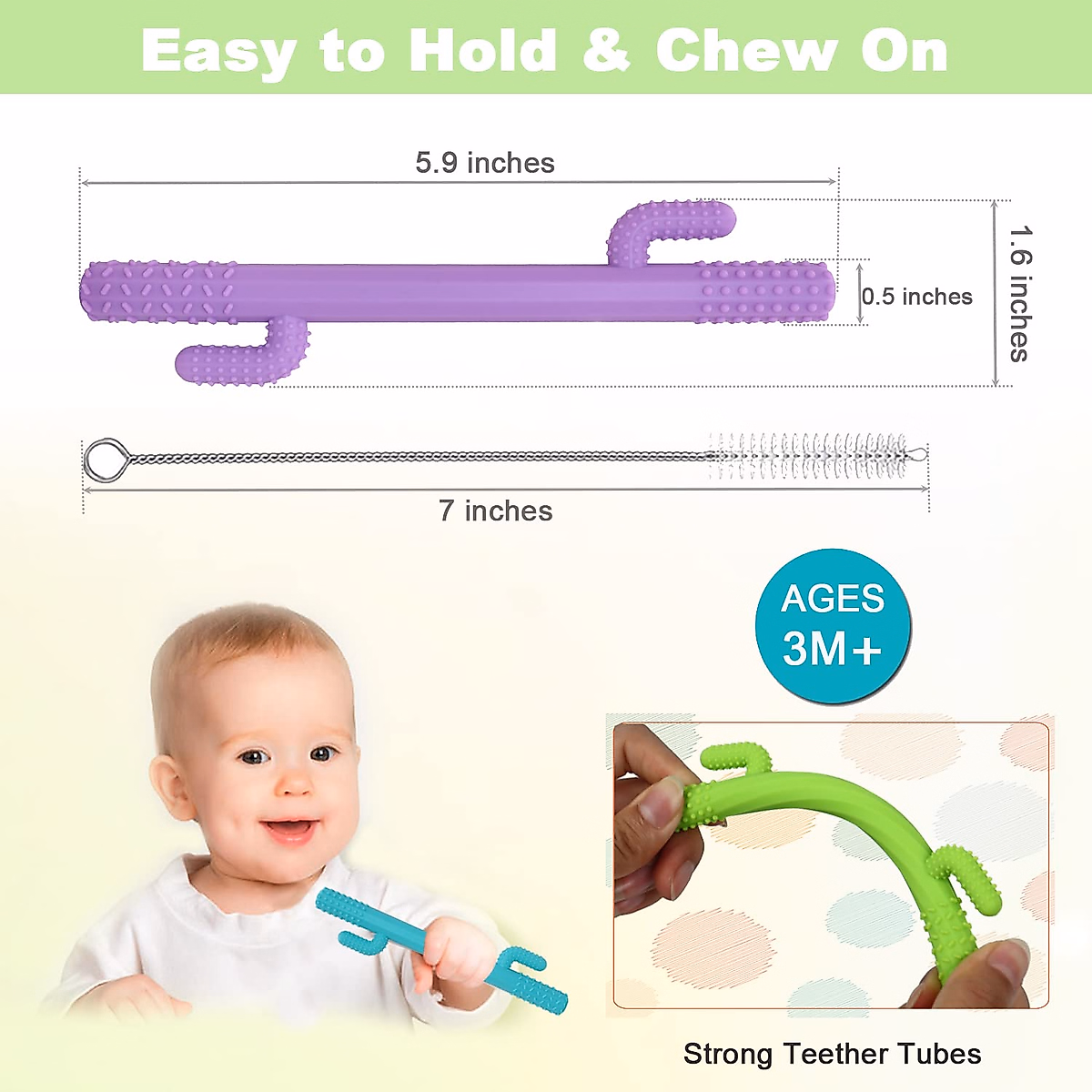 Hollow Teething Tubes Toys for Babies Girls Boys, 5 Pack Silicone Baby Teether Toy Tube for Infants with Nursing Biting Chewing, Chew Straws for Toddlers 6-12 Months (Style D)