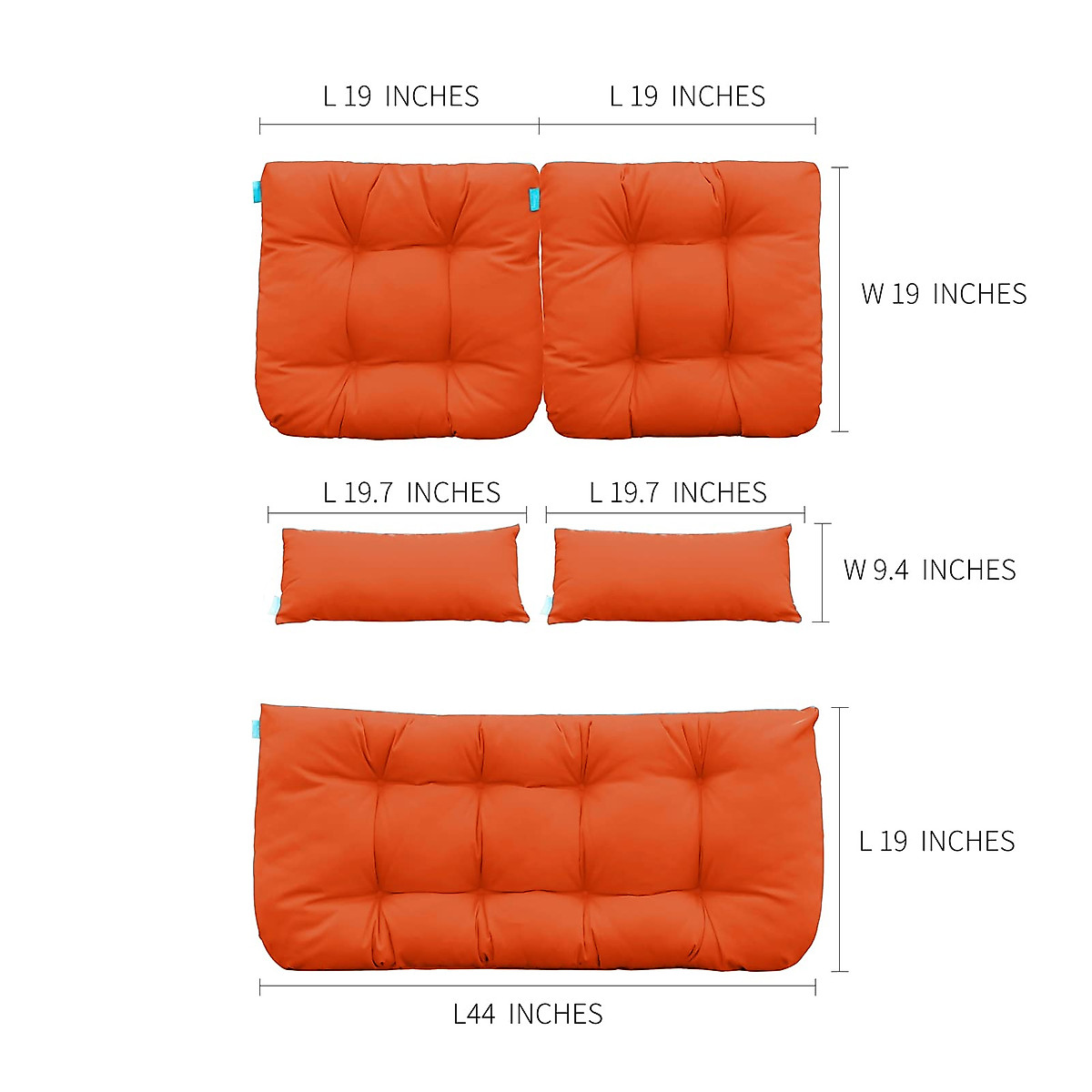 QILLOWAY Outdoor Patio Wicker Seat Cushions Group Loveseat/Two U-Shape/Two Lumbar Pillows for Patio Furniture,Wicker Loveseat,Bench,Porch,Settee of 5 (Orange)
