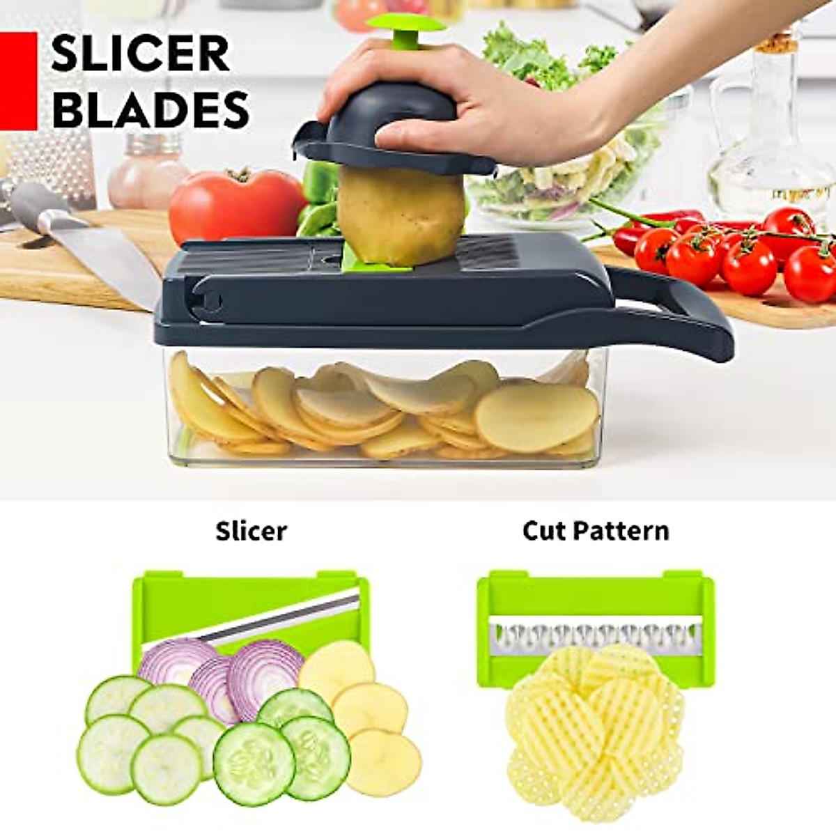 Vegetable Chopper, Pro Onion Chopper, 14 in 1Multifunctional Food Chopper, Kitchen Vegetable Slicer Dicer Cutter,Veggie Chopper With 8 Blades,Carrot and Garlic Chopper With Container (Grey)…