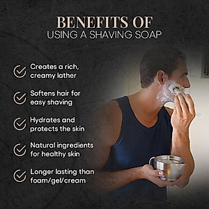 Handmade Natural Organic Shave Soap - Large 7oz Tin Shaving Soap, Shave Soap For Men With Dry Sensitive Skin, Made With Olive Oil, Coconut Oil, Palm Oil, Shea Butter, Beeswax, Creamy Lather (Neutral)