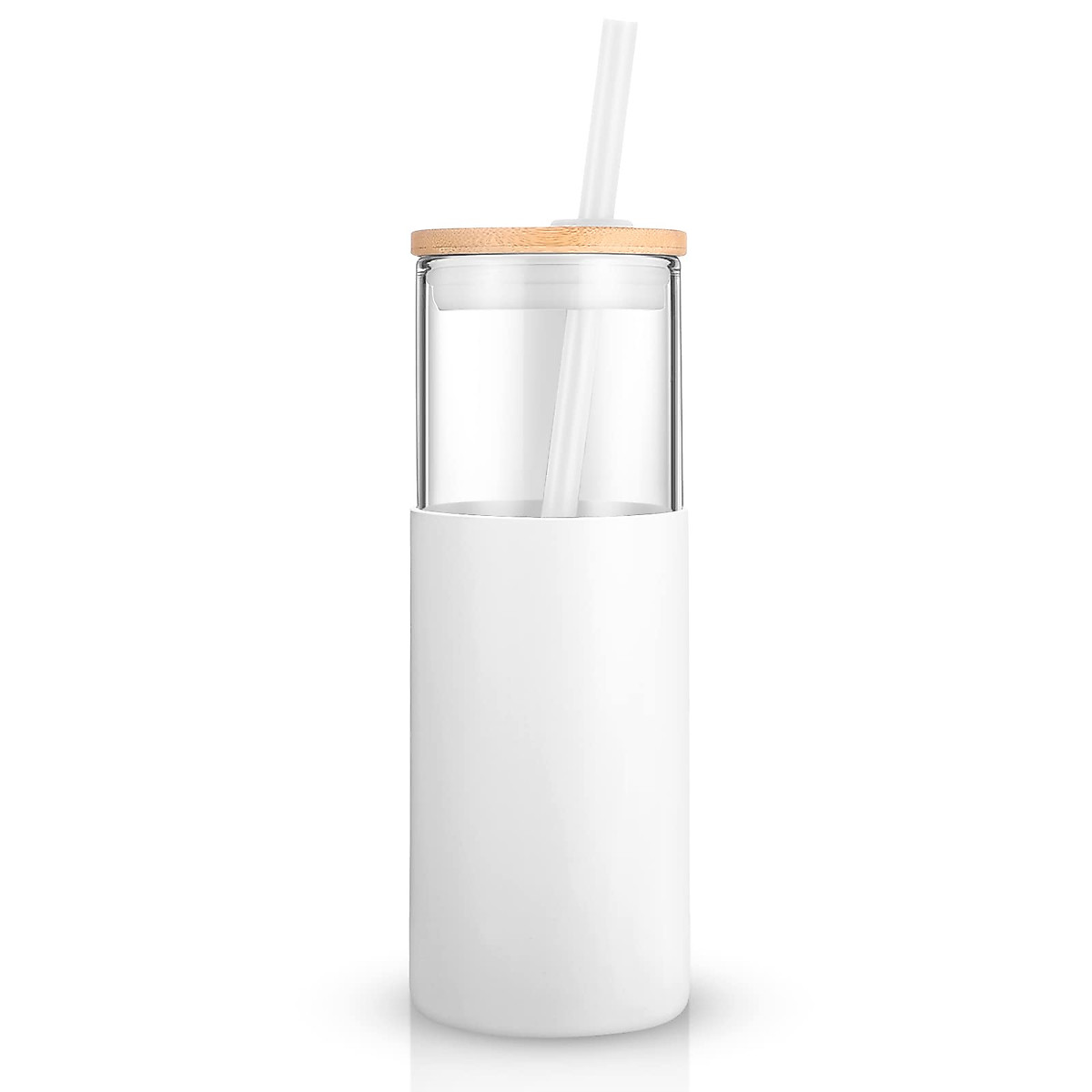 Tronco 24 oz Glass Tumbler with Straw and Lid - Glass Cup with Lid and Straw, Smoothie Cup, Iced Coffee Cup - Bamboo Lid and Protective Silicone Sleeve - BPA-Free