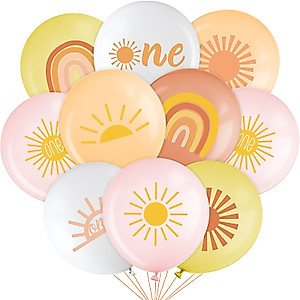 Faccito 63 Pcs Sun First Birthday Party Balloons Boho Rainbow Sunrise Latex Balloons First Trip Around the Sun Party Decorations Half Sun Sunshine Balloons for Birthday Baby Shower Decoration Supplies