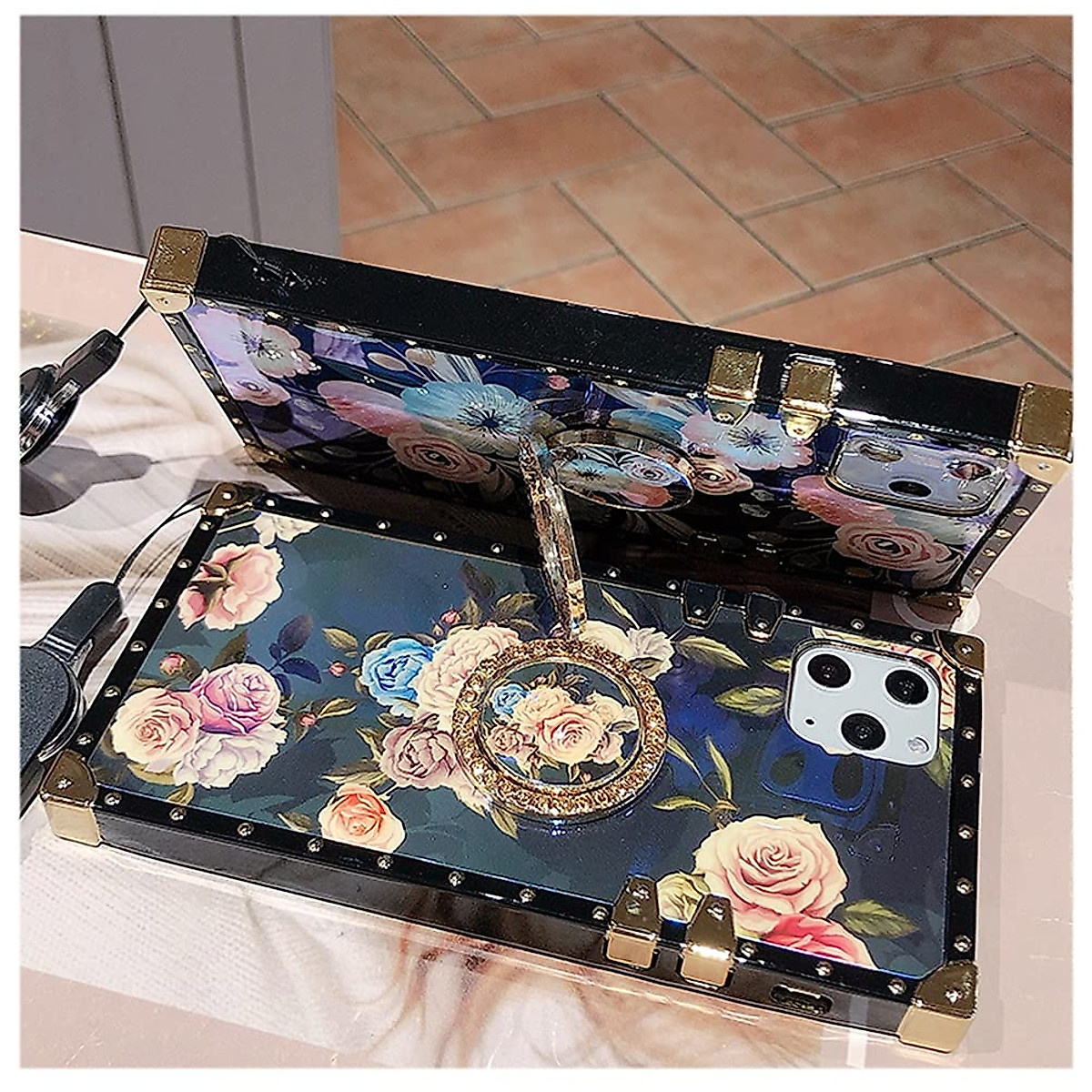 Babemall for iPhone 11 Pro Max 6.5" inch Case, Elegant Romantic Blu -Ray Flower Square [Scratch Resist] Protective Corner Back Cover Case (Flower2)