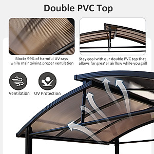 Vilobos 8'x 5' Layered PVC Board BBQ Grill Gazebo Outdoor Mental Grill Shelter with Shelves & Tools Rails, Easy to Assemble, BBQ Canopy for Patio Backyard Deck, Black