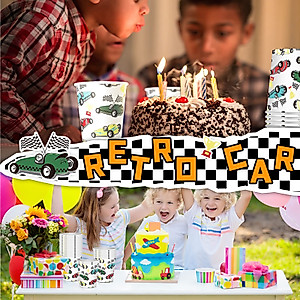 Colarr 50 Pcs Race Car Party Cups Retro Car Theme Cup Race Car Disposable Paper Cups Bulk Race Car Party Tableware for Kids Boys Race Car Birthday Party Favors Decoration Supplies