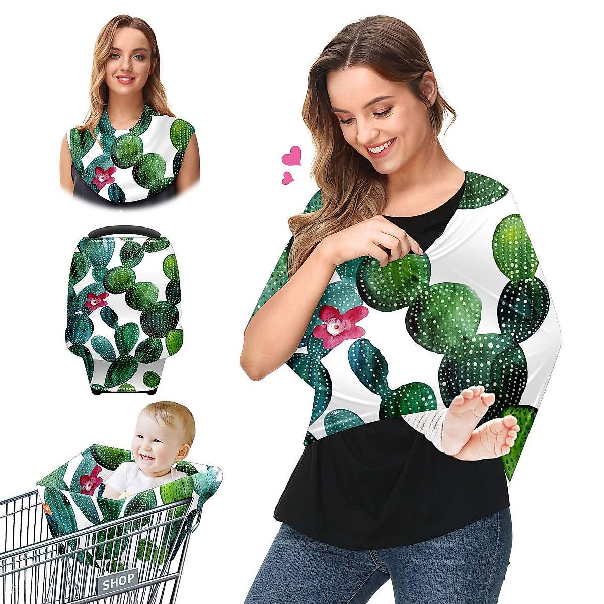 Baby Car Seat Stroller Covers Cactus Collettion Nursing Cover Breastfeeding Scarf Soft Breathable Stretchy Infant Car Canopy Coverage Carseat Cover for Boys and Girls Multi Use