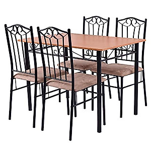 Casart 5 PCS Dining Table Set Vintage with Wood Top,Steel Frame and Padded Seat Dining Table and Chair Set for Kitchen, Dining Room, Restaurant Home Dining Furniture Set
