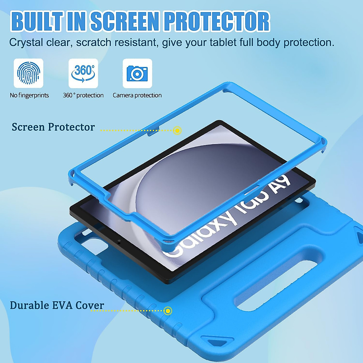 BMOUO Kids Case for Samsung Galaxy Tab A9 8.7 Inch 2023 (SM-X110/X115/X117) & Galaxy Tab A7 Lite 2021 - with Screen Protector, Shockproof Lightweight Samsung Galaxy Tab A9 Case/A7 Lite Case, Blue