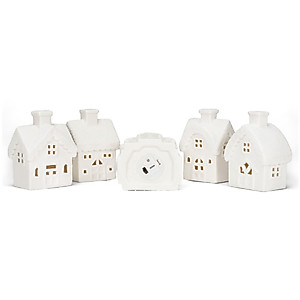 Mark Feldstein & Associates Winter Village with Barn White Unglazed Porcelain Holiday Pre Lit LED Figurines, Set of 11, 5 Inch