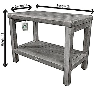 CostalVogue Eleganto Shower Bench Teak Wood Shower Bench with Storage Shelf Shower Foot Stool in Antique Gray Finish for Indoors and Outdoors - 24 inches Long