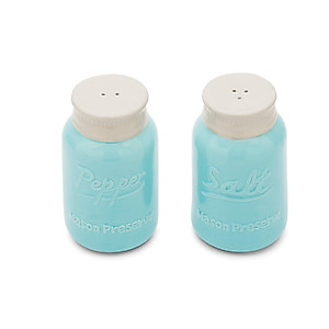 Fox Run Ceramic Mason Jar S&P Shakers, Salt and Pepper, Blue