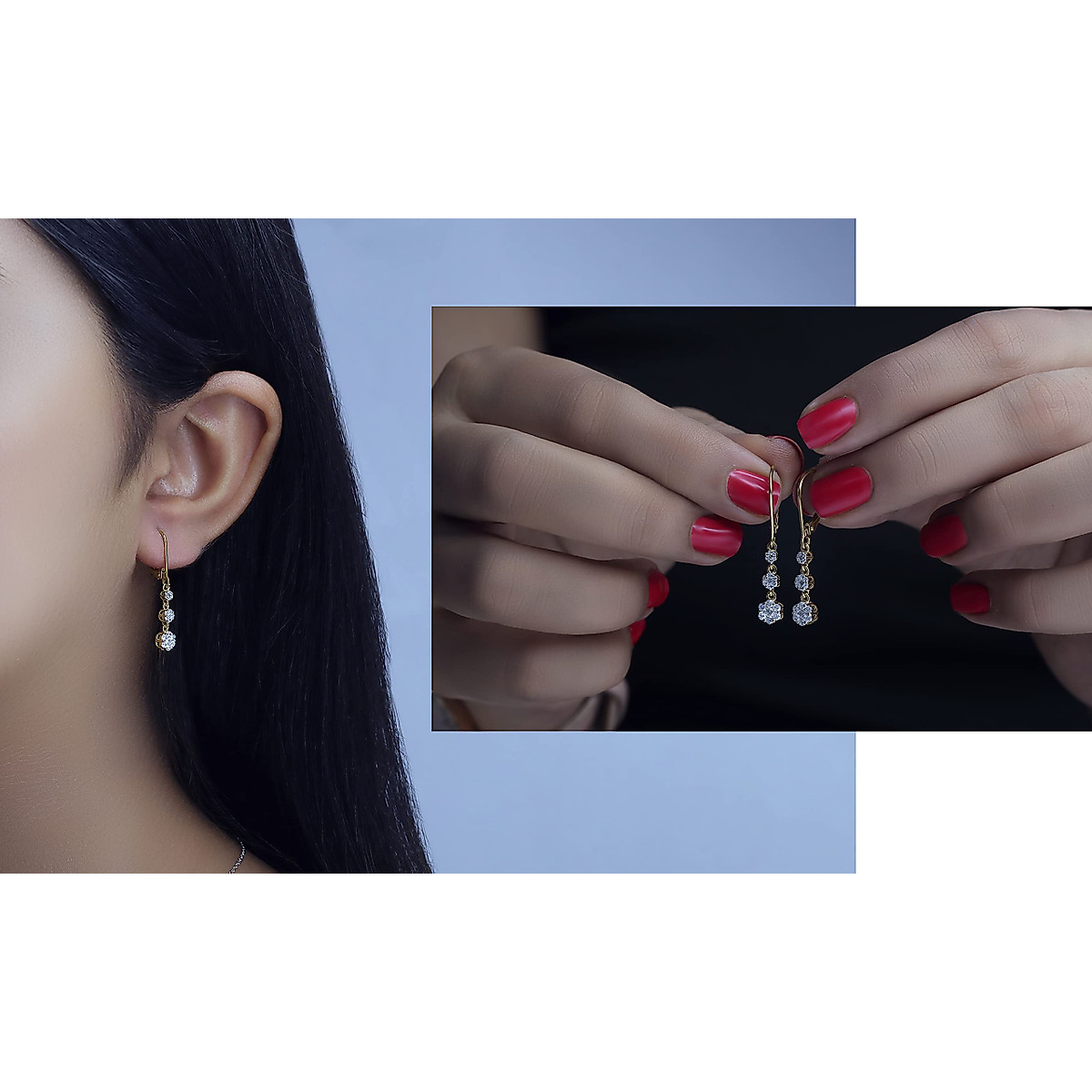 Dazzlingrock Collection Round Composite White Diamond Flower Dangle Drop Lever Back Earrings for Women (0.45 ctw, Color I-J, Clarity I2-I3) in 10K Yellow Gold